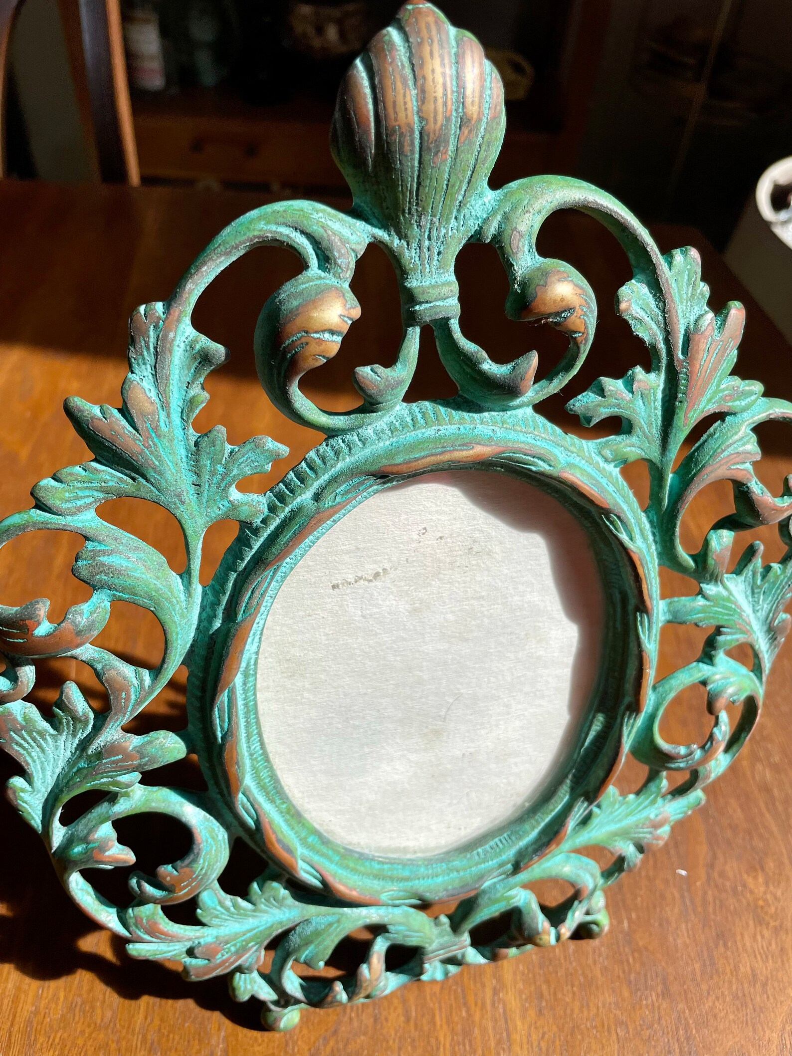 Vintage Heavy Solid Brass Ornate Scroll Picture Frame Aged Green Patina ...