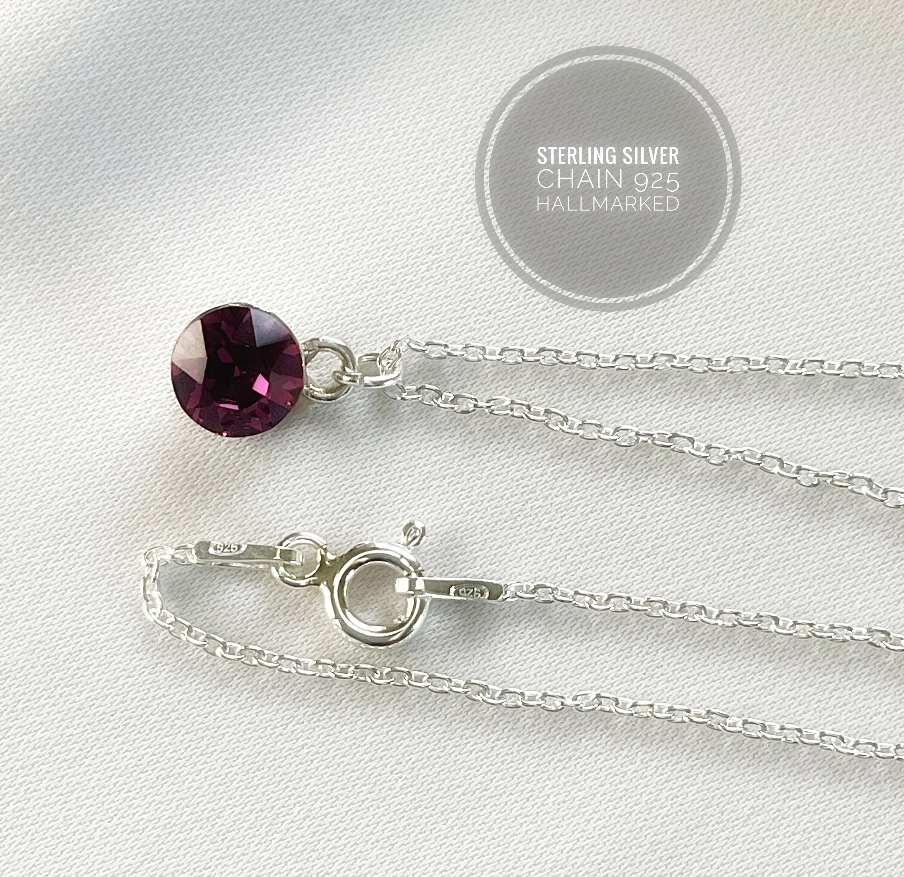 Pendentif en cristal Amethyst Swarovski, collier en argent sterling ...