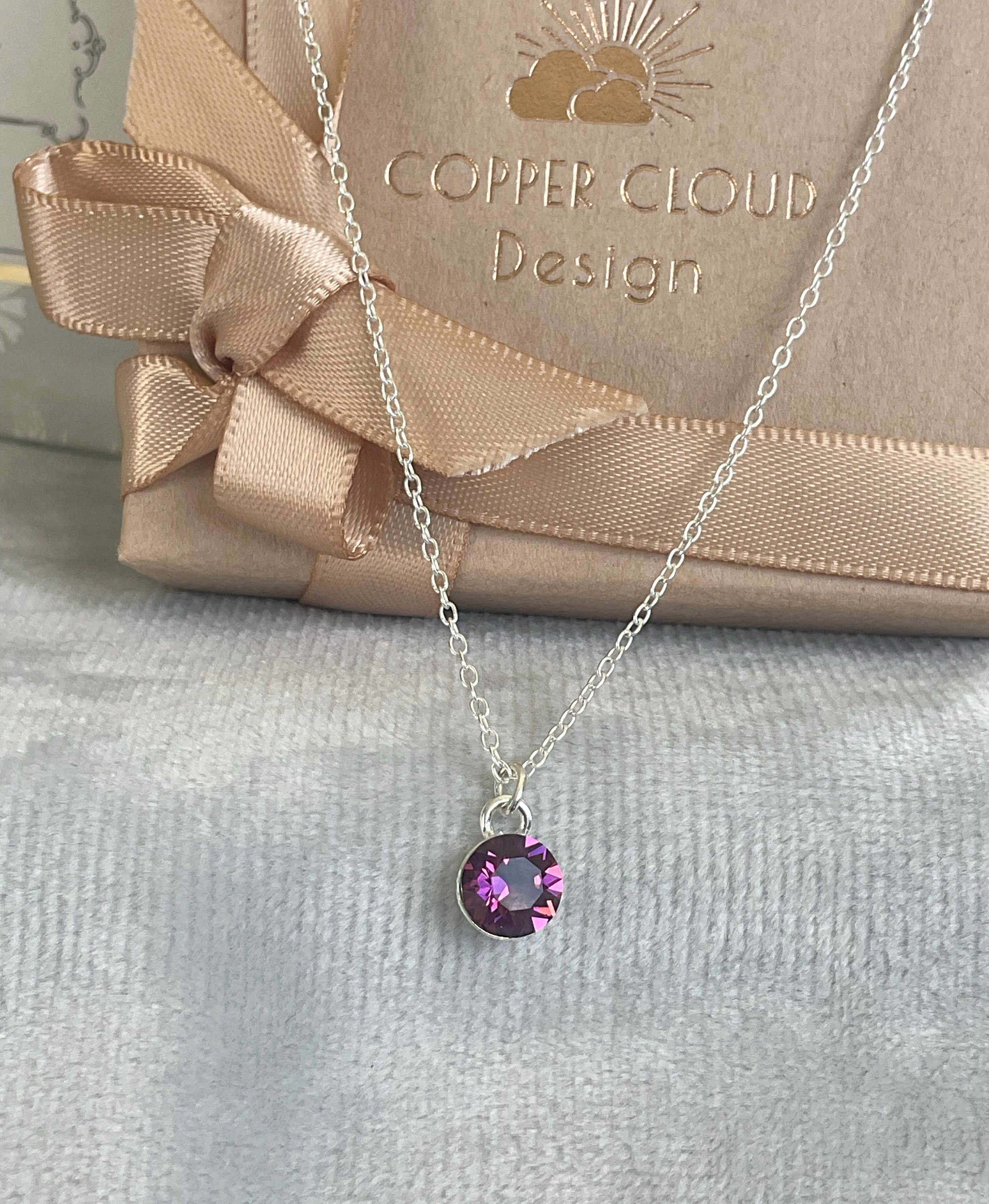 Pendentif en cristal Amethyst Swarovski, collier en argent sterling ...