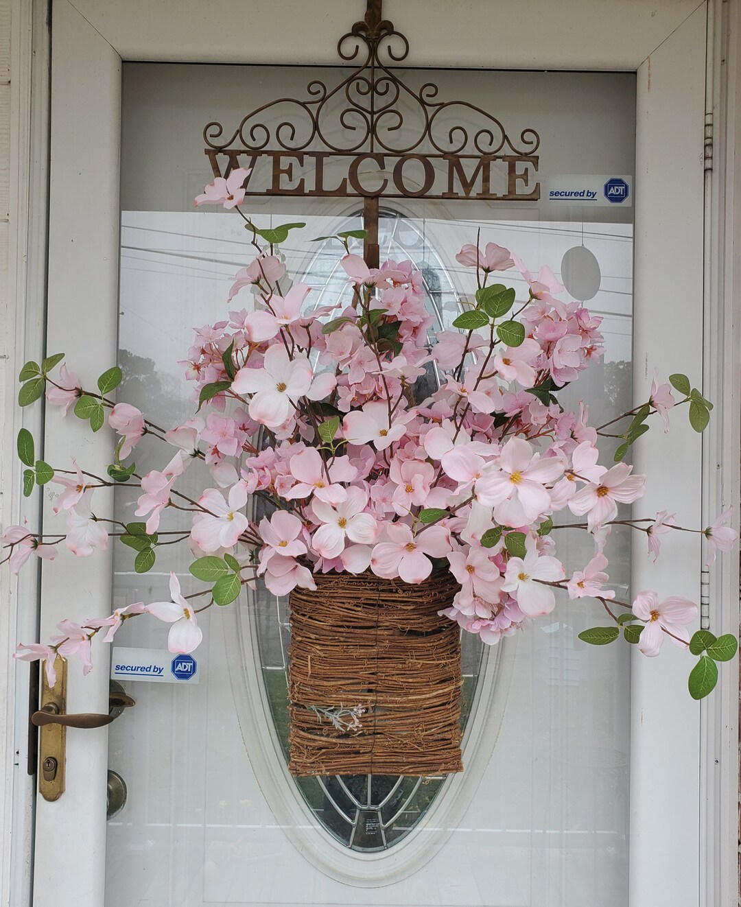 Spring and Summer,rattan Door Basket, Door Hanger, Pink and White ...