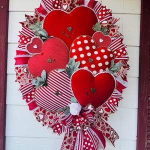 Valentines Day Wreath,fabric Hearts, Polka Dot and Stripe Valentines ...