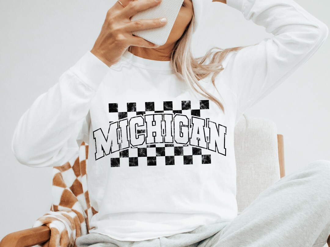 Retro Michigan Png Design for Sublimation or DTF, Checkered Michigan ...