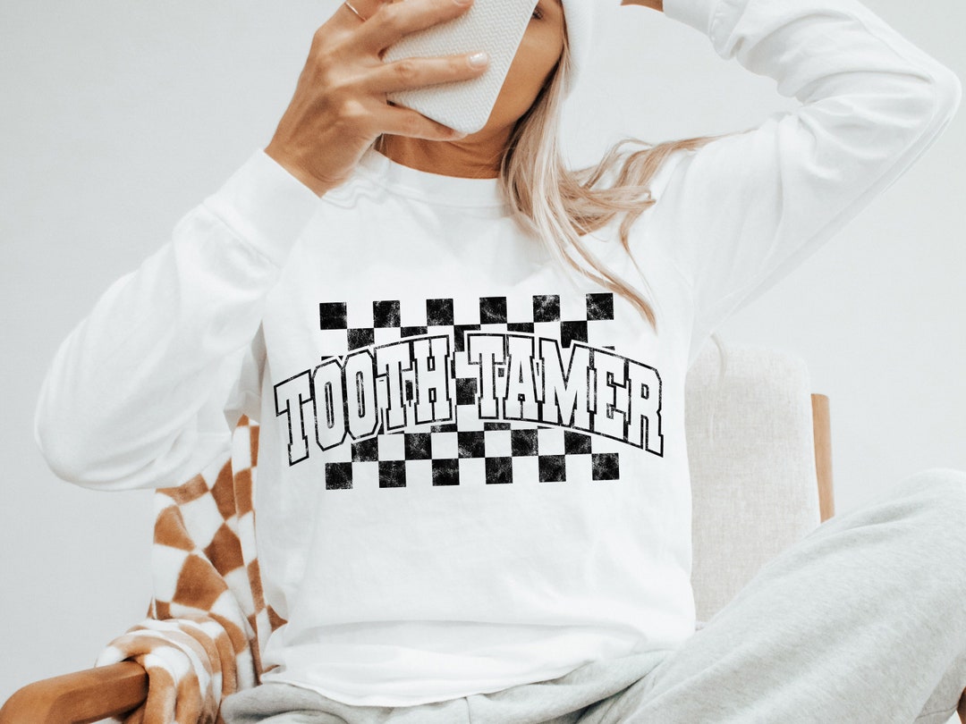 Retro Tooth Tamer Png Design for Sublimation or DTF, Checkered Dental ...