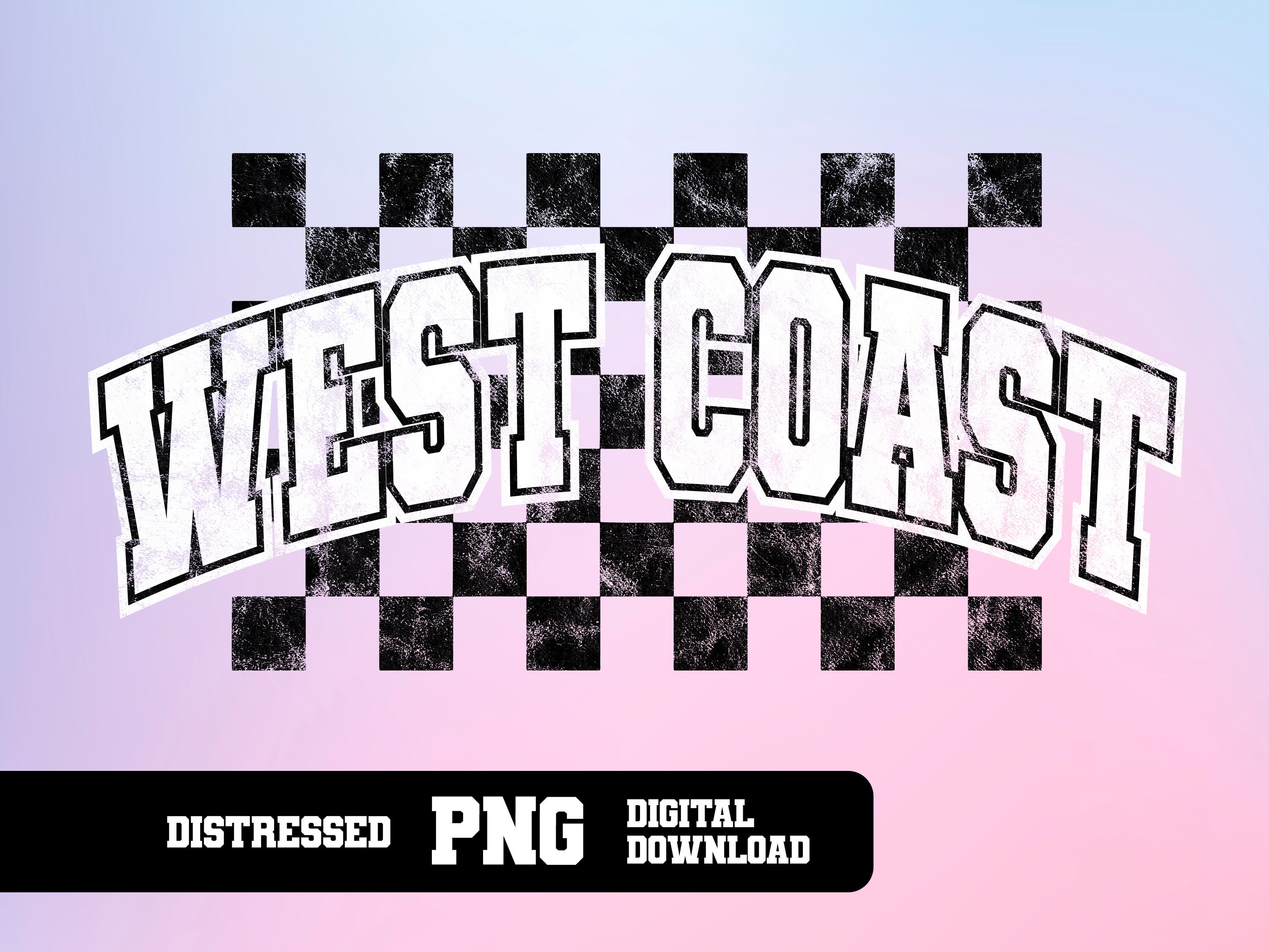 Retro West Coast Png Design for Sublimation or DTF, Checkered West ...
