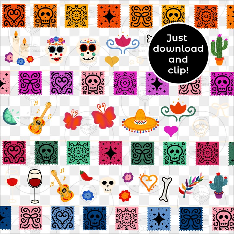 Dia De Los Muertos Clipart Wine Clipart Day of the Dead Clipart Mexican ...