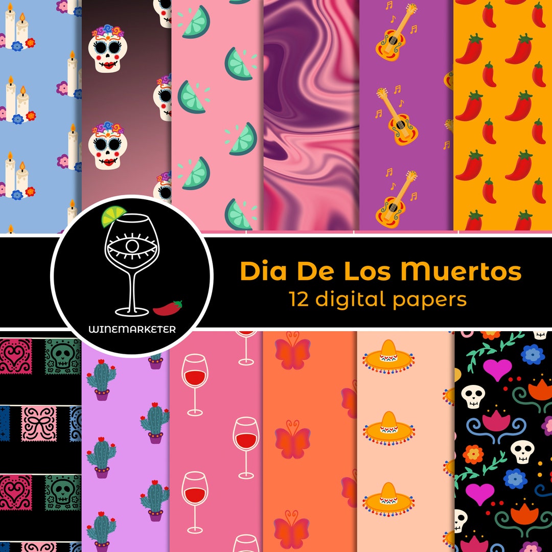 Dia De Los Muertos Digital Paper Day of the Dead Digital Paper Wine ...