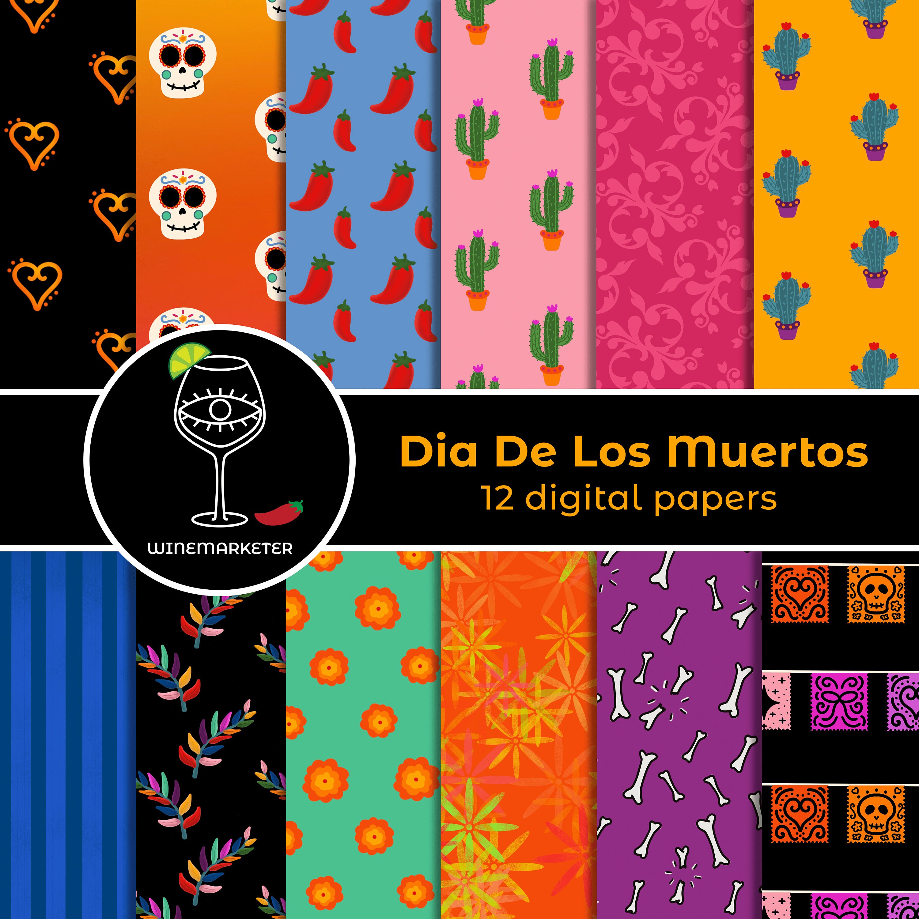 Dia De Los Muertos Digital Paper | Day of the Dead Digital Paper | Wine ...