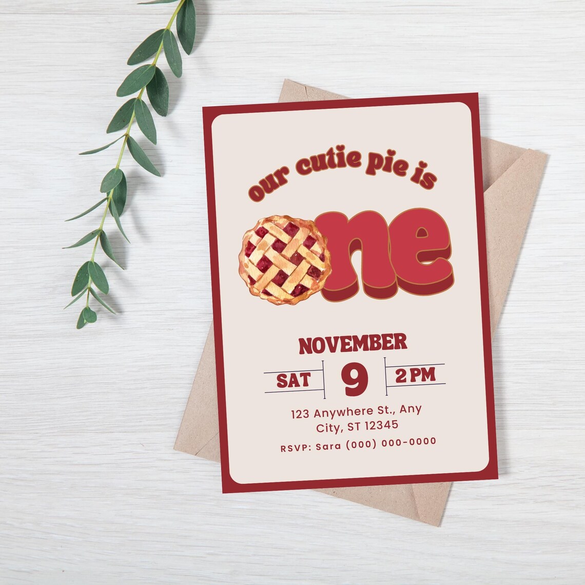 Personalized "cutie Pie is One" First Birthday Invitation Template ...