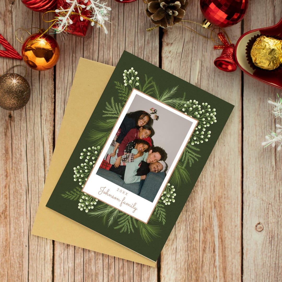 Custom Modern Merry Christmas Photo Card - Customizable Family Holiday ...