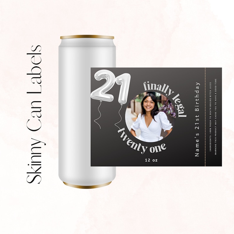 Custom 21st Birthday Photo Can Labels Personalized Skinny Can Stickers ...