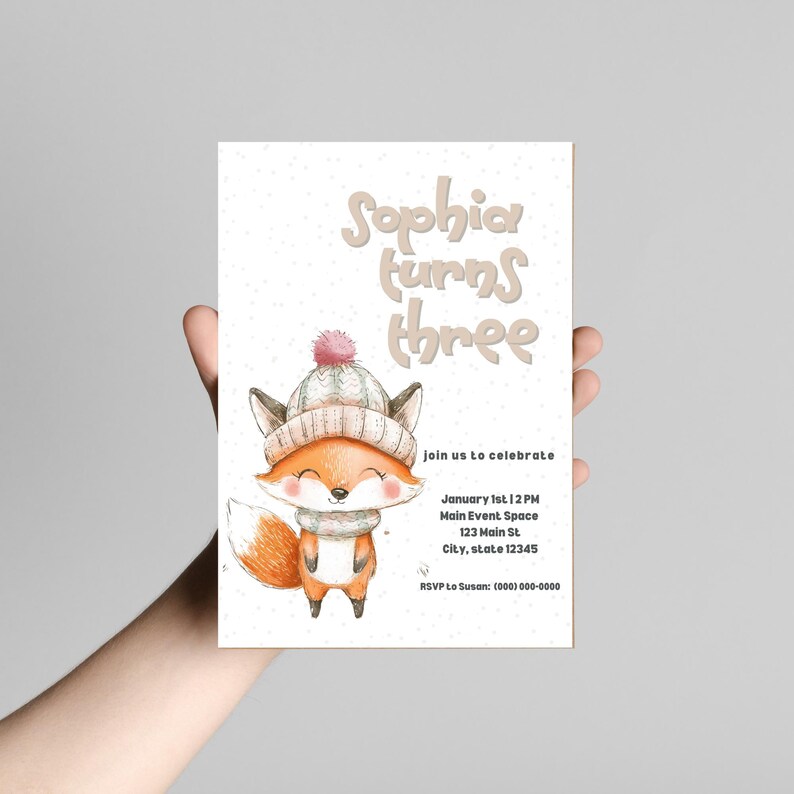 Custom Fox Birthday Invitation - Woodland Winter Theme, Cute & Cozy ...
