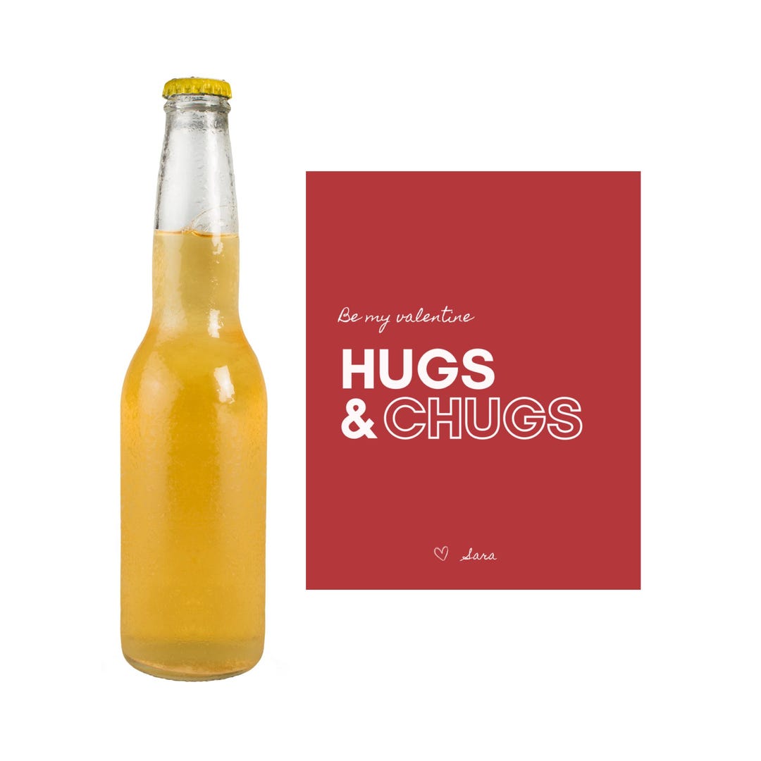 Personalized Valentine’s Day Beer Bottle Sticker - "hugs & Chugs ...