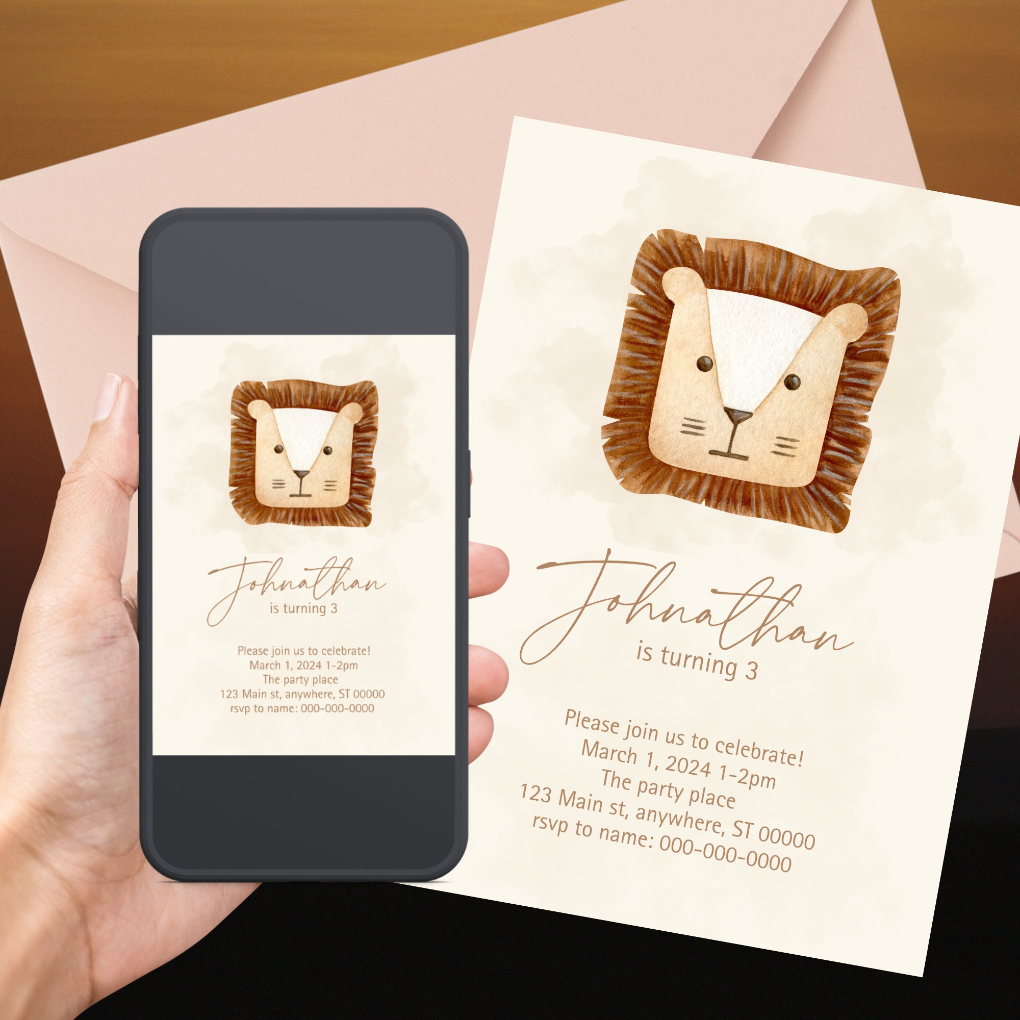 Editable Lion Head Birthday Invitation Template - Personalized Safari ...