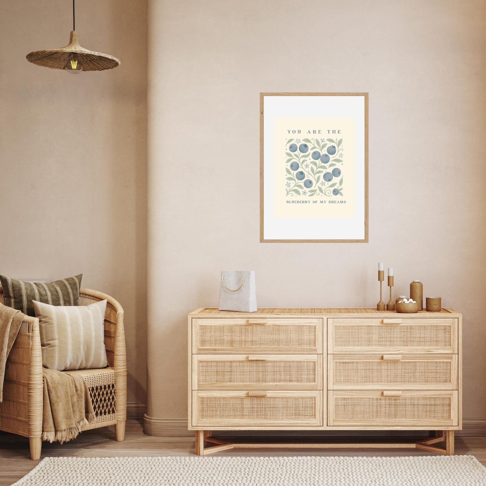Blueberry Nursery Print - Boho Fruit Wall Art, Gender Neutral Baby Room ...
