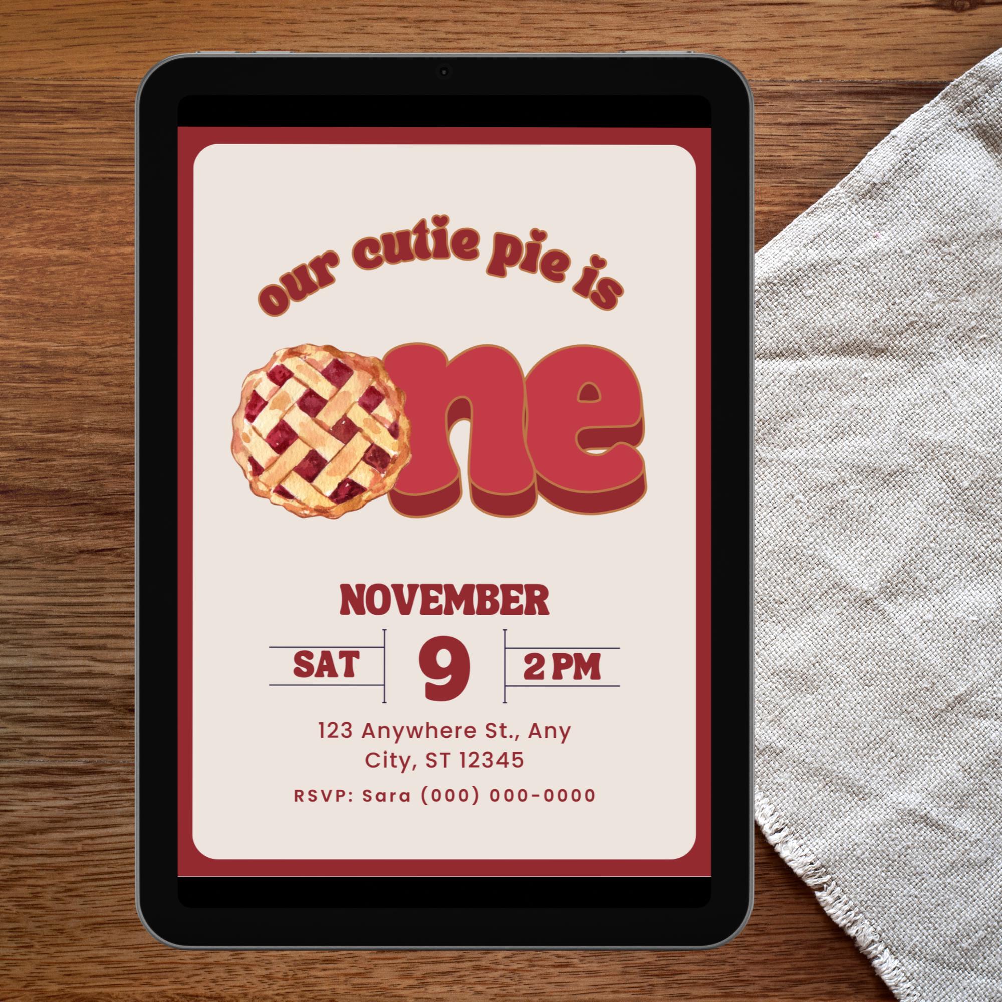 Personalized "cutie Pie is One" First Birthday Invitation Template ...
