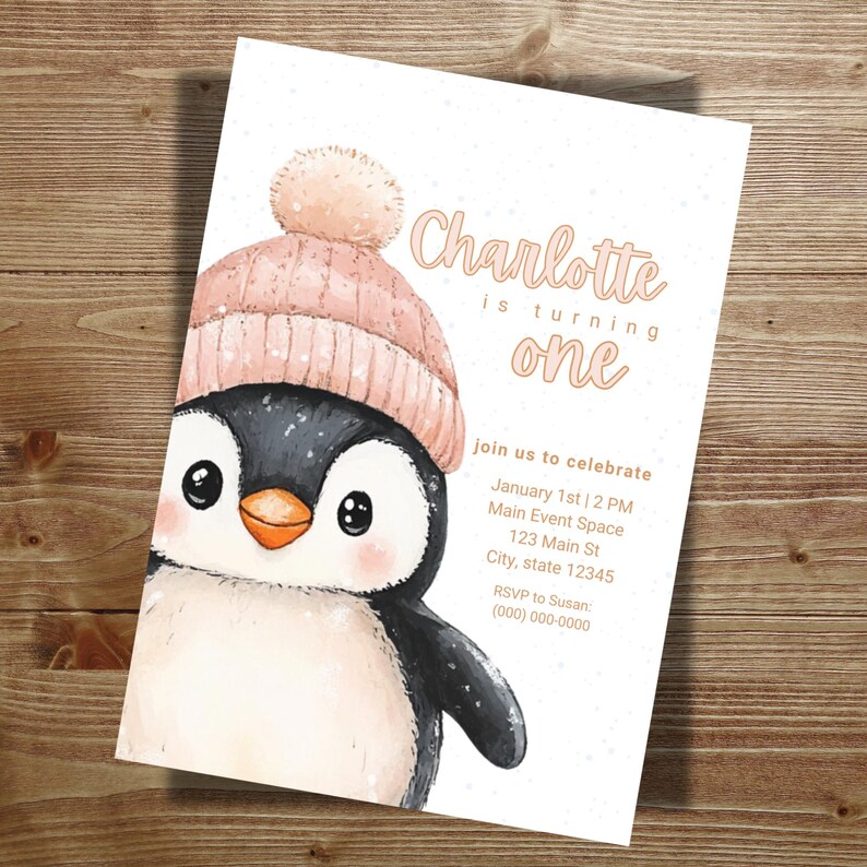 First Birthday Penguin Editable Invitation Template, Printable or ...