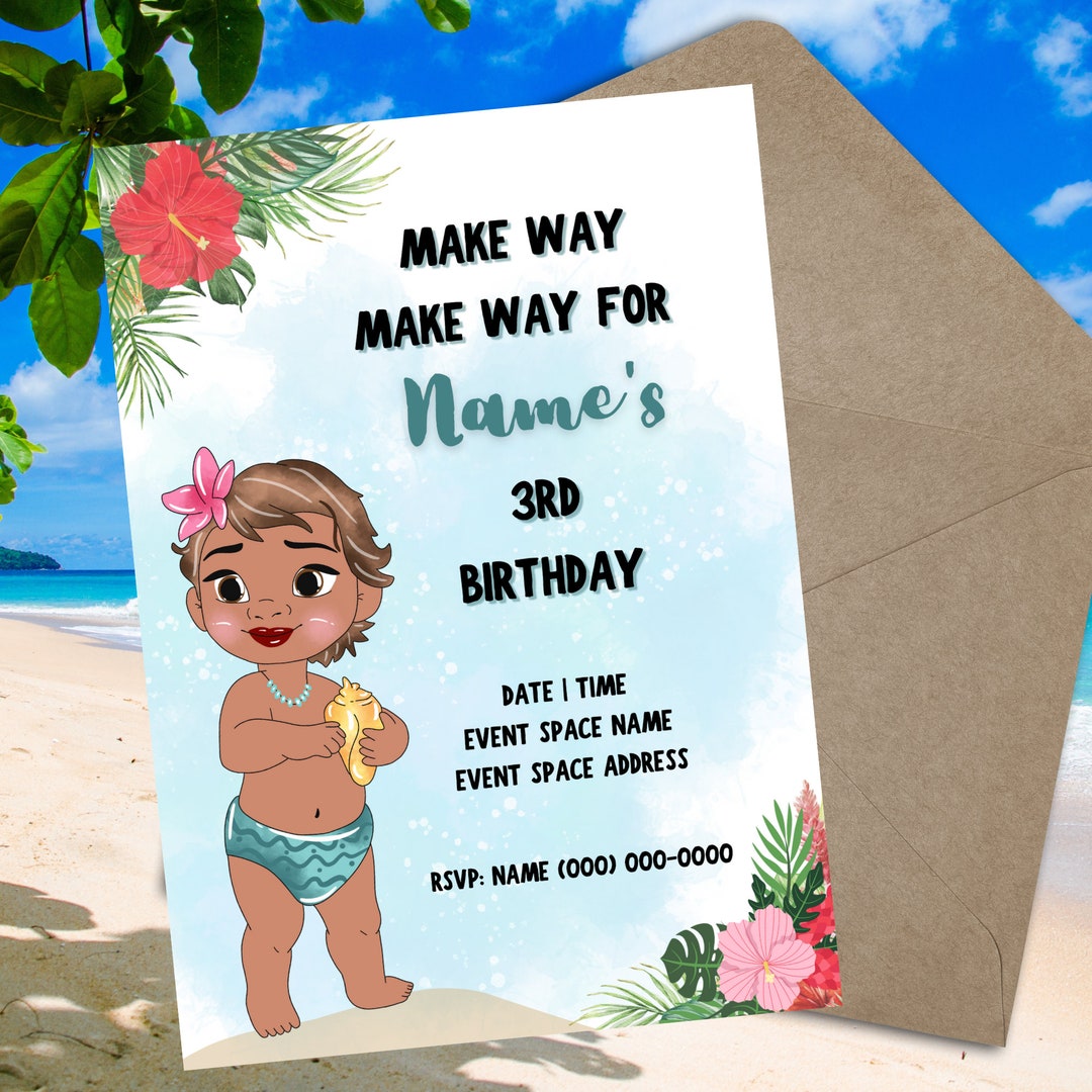 Moana Editable Birthday Invitation Template, Printable or Digital ...
