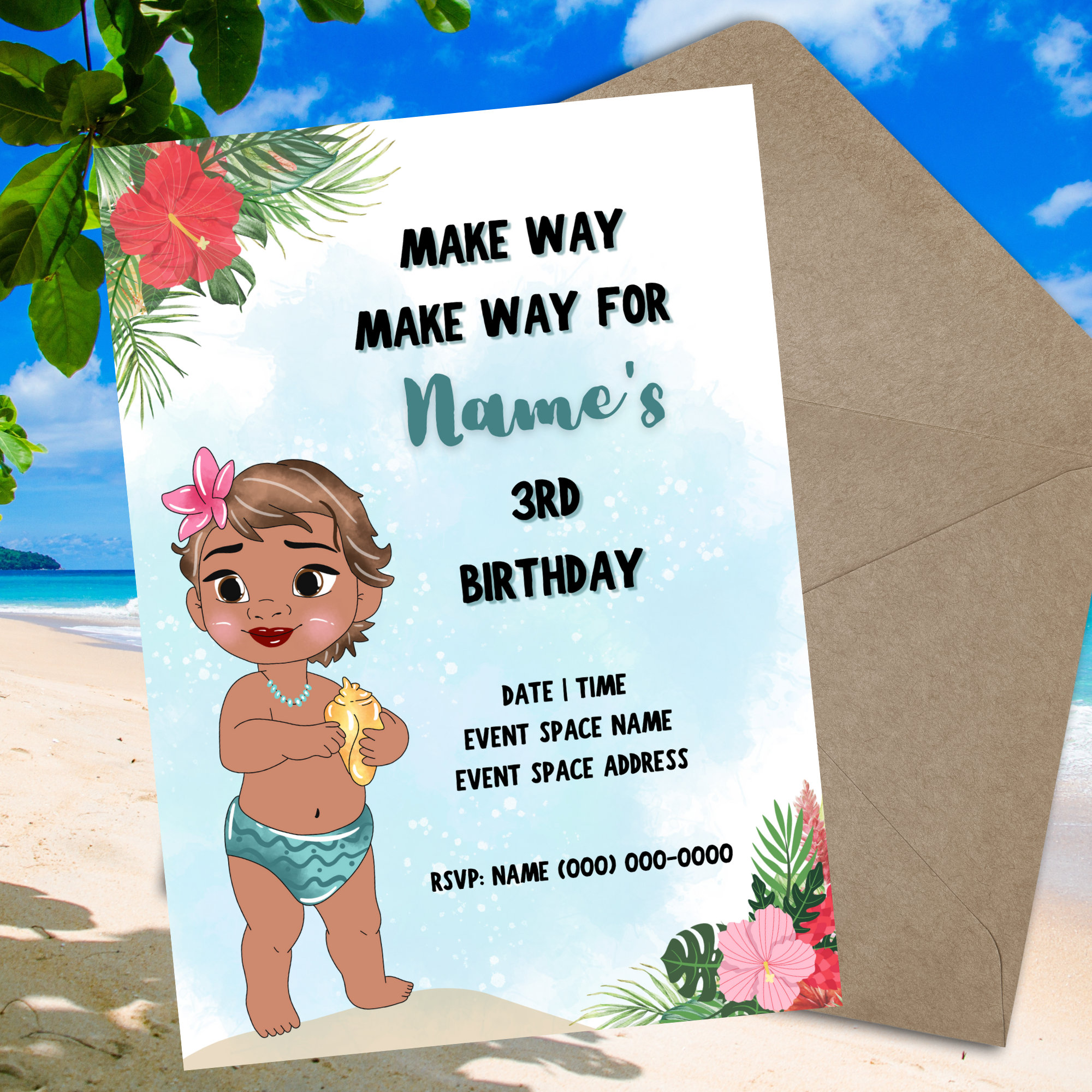 Moana Editable Birthday Invitation Template, Printable or Digital ...