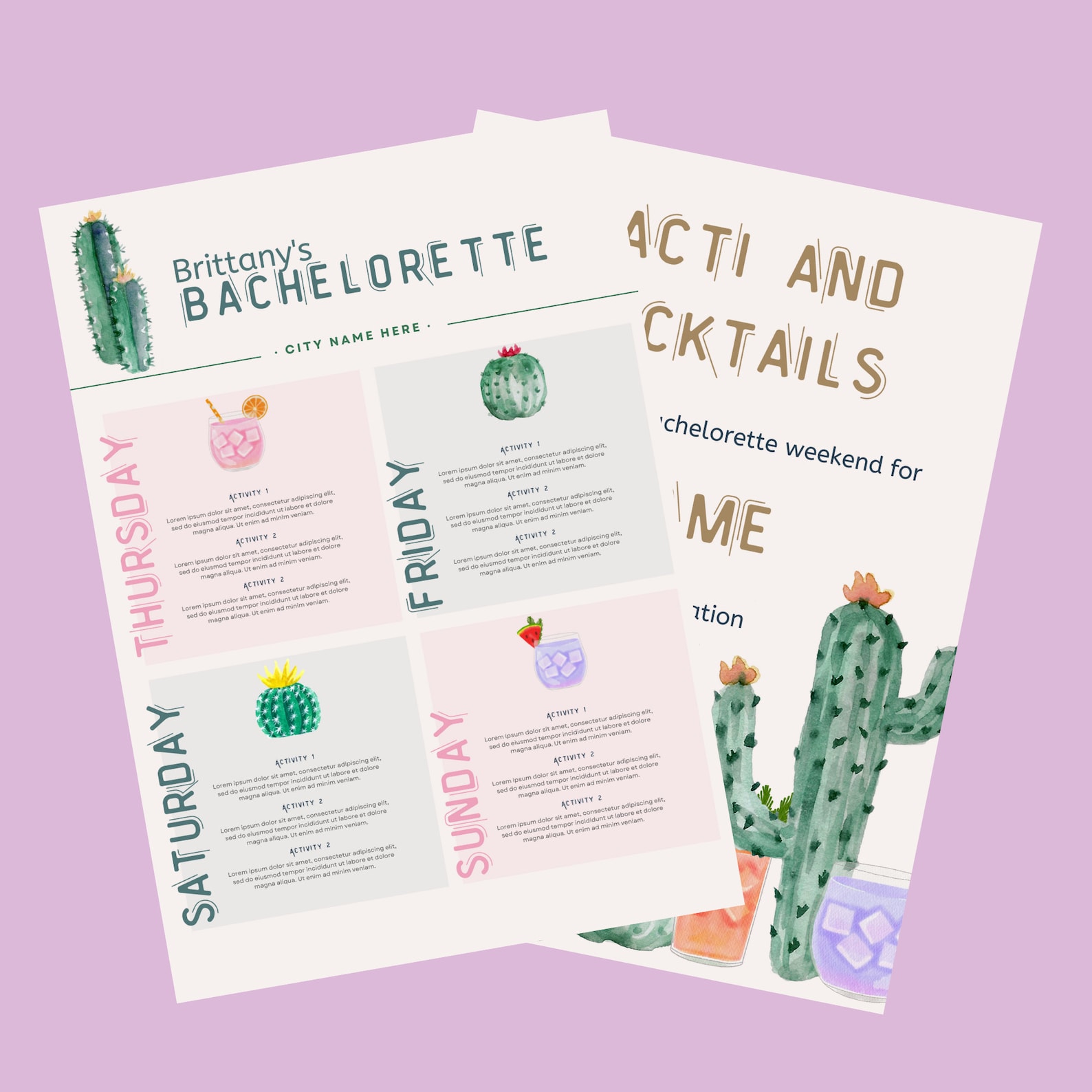 Cacti & Cocktails Bachelorette Invite and Itinerary, Desert ...