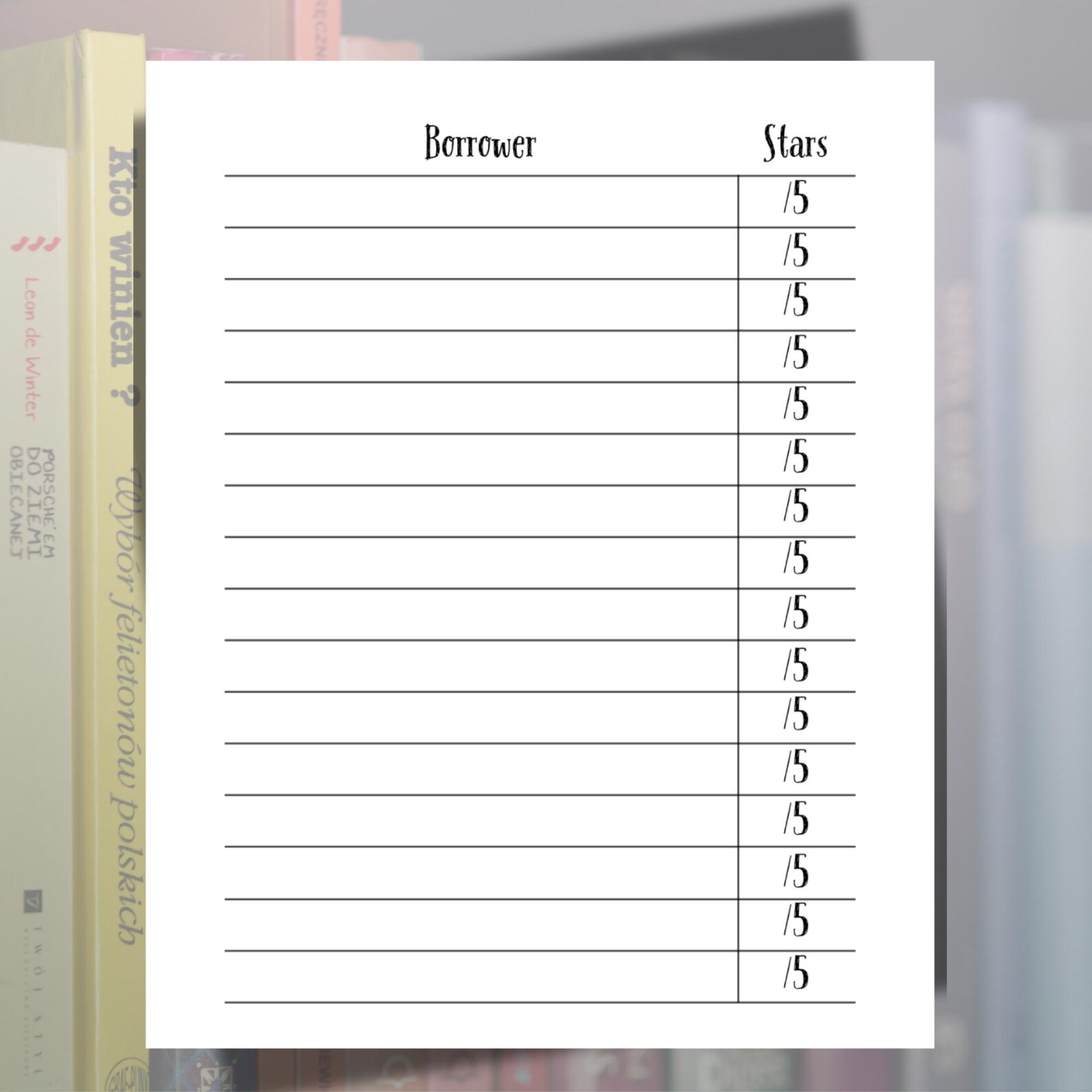 Book Borrower Log Sticker With 5-star Rating Scale | Physical Library ...