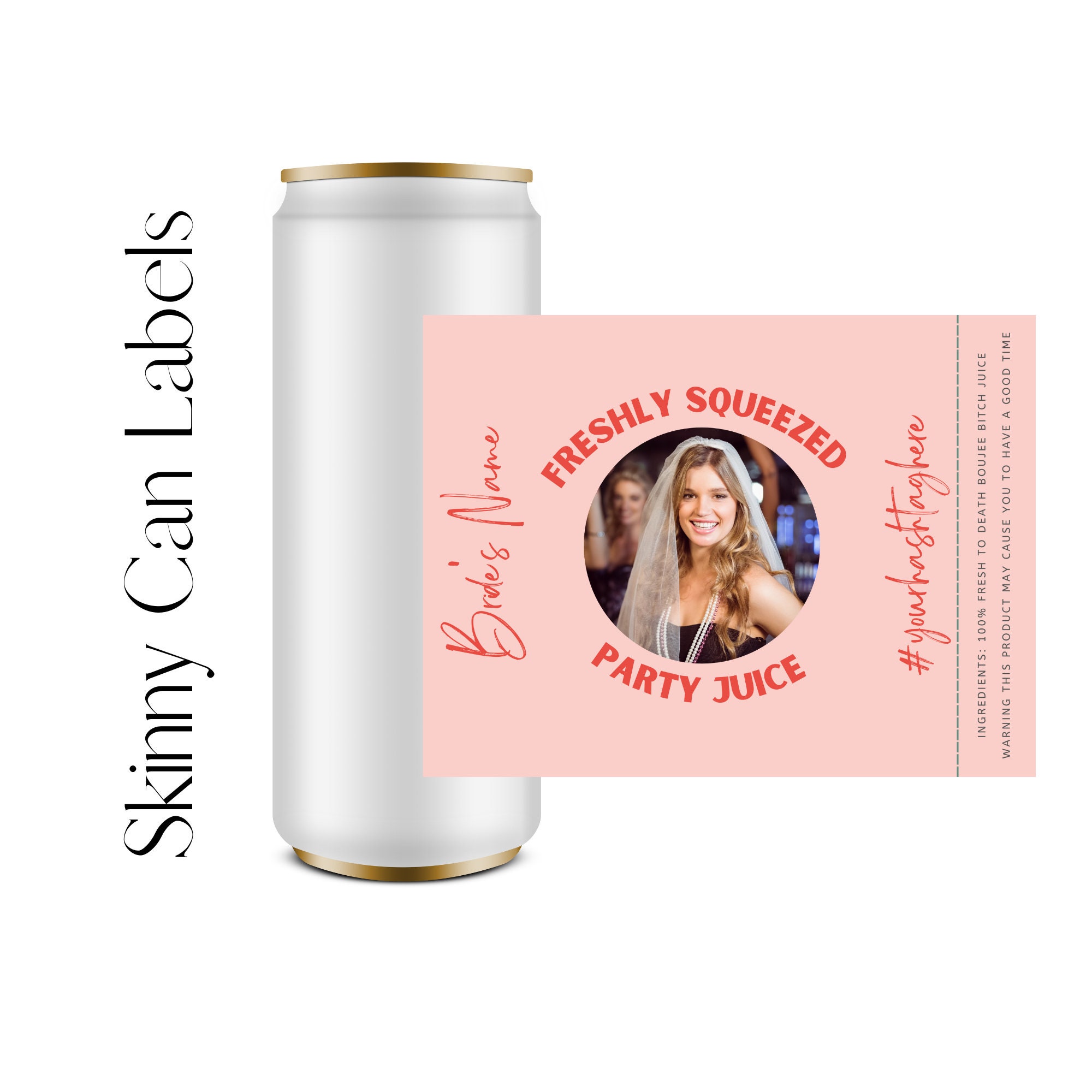 Ready Set Bachelorette Skinny Can Label, Pretty in Pink Theme ...