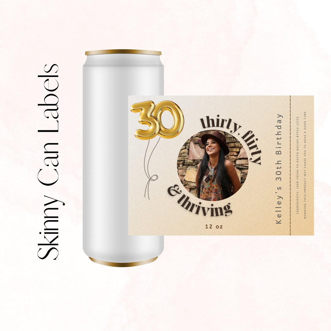 Custom 30th Birthday Skinny Can Stickers - Personalized Party Favors ...