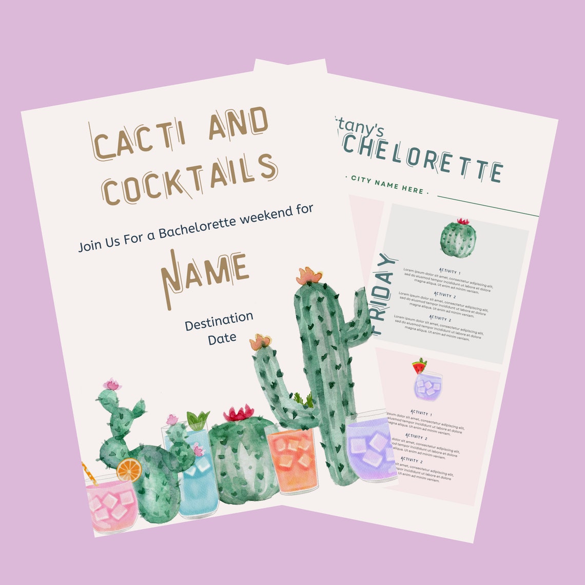Cacti & Cocktails Bachelorette Invite and Itinerary, Desert ...