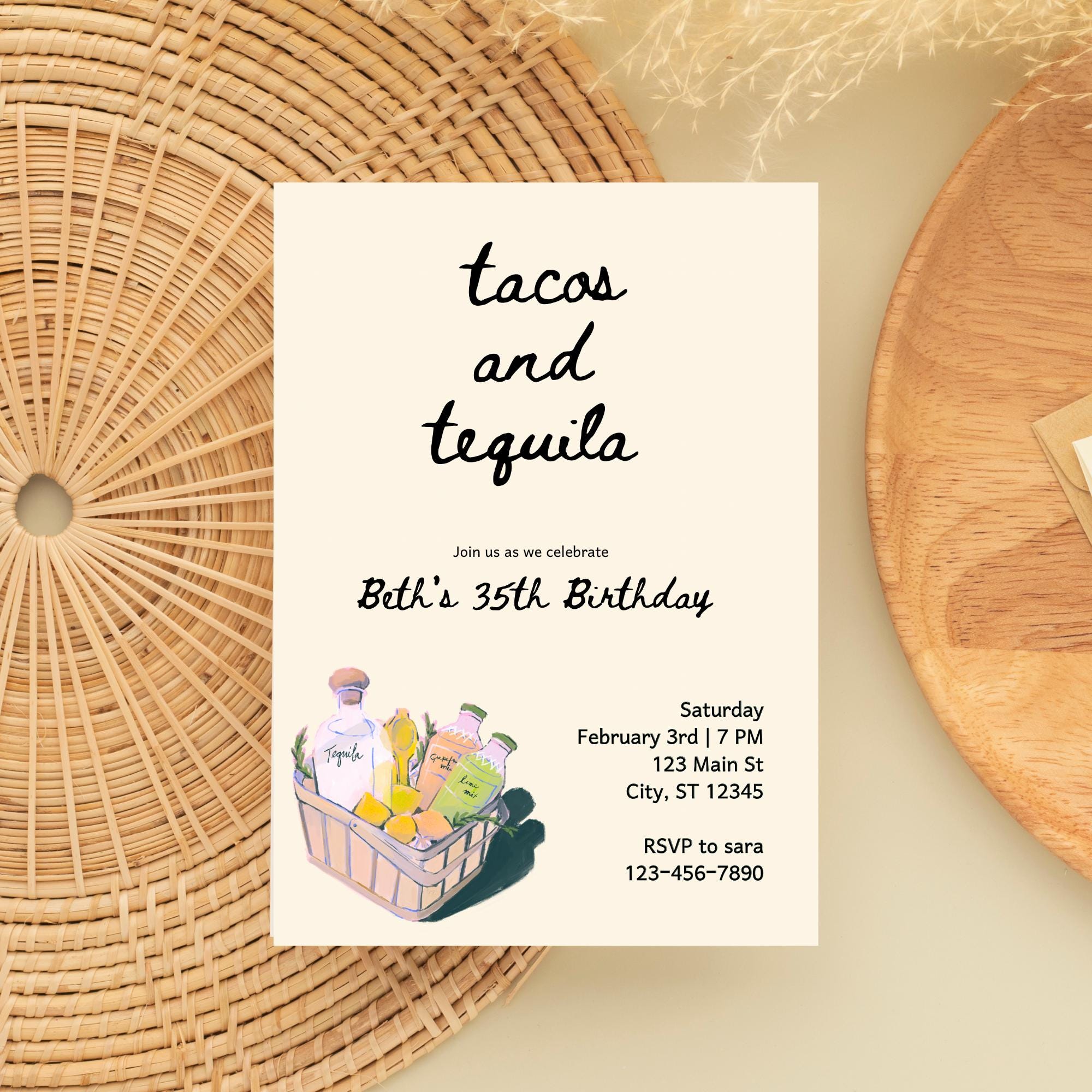 Tacos and Tequila Birthday Invitation Template, Editable Digital ...