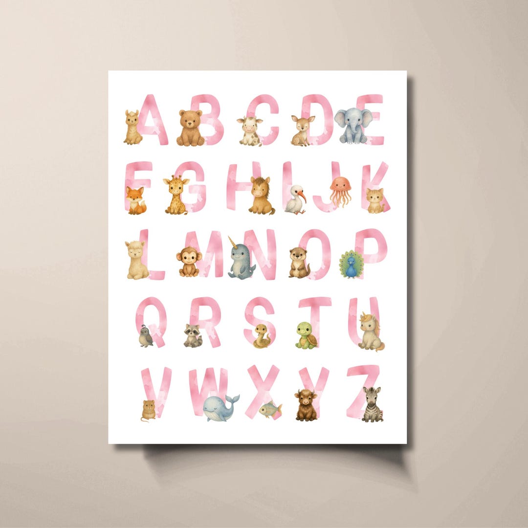 Pink Animal Alphabet Poster Printable | ABC Nursery Wall Art | Kids ...