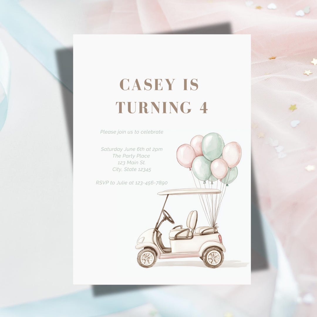 Pink and Green Golf Birthday Invitation for Girls, Golf Par-tee Invite ...