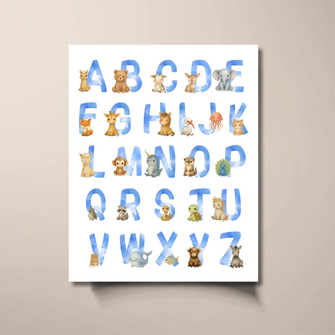 Blue Animal Alphabet Poster Printable | ABC Nursery Wall Art | Kids ...
