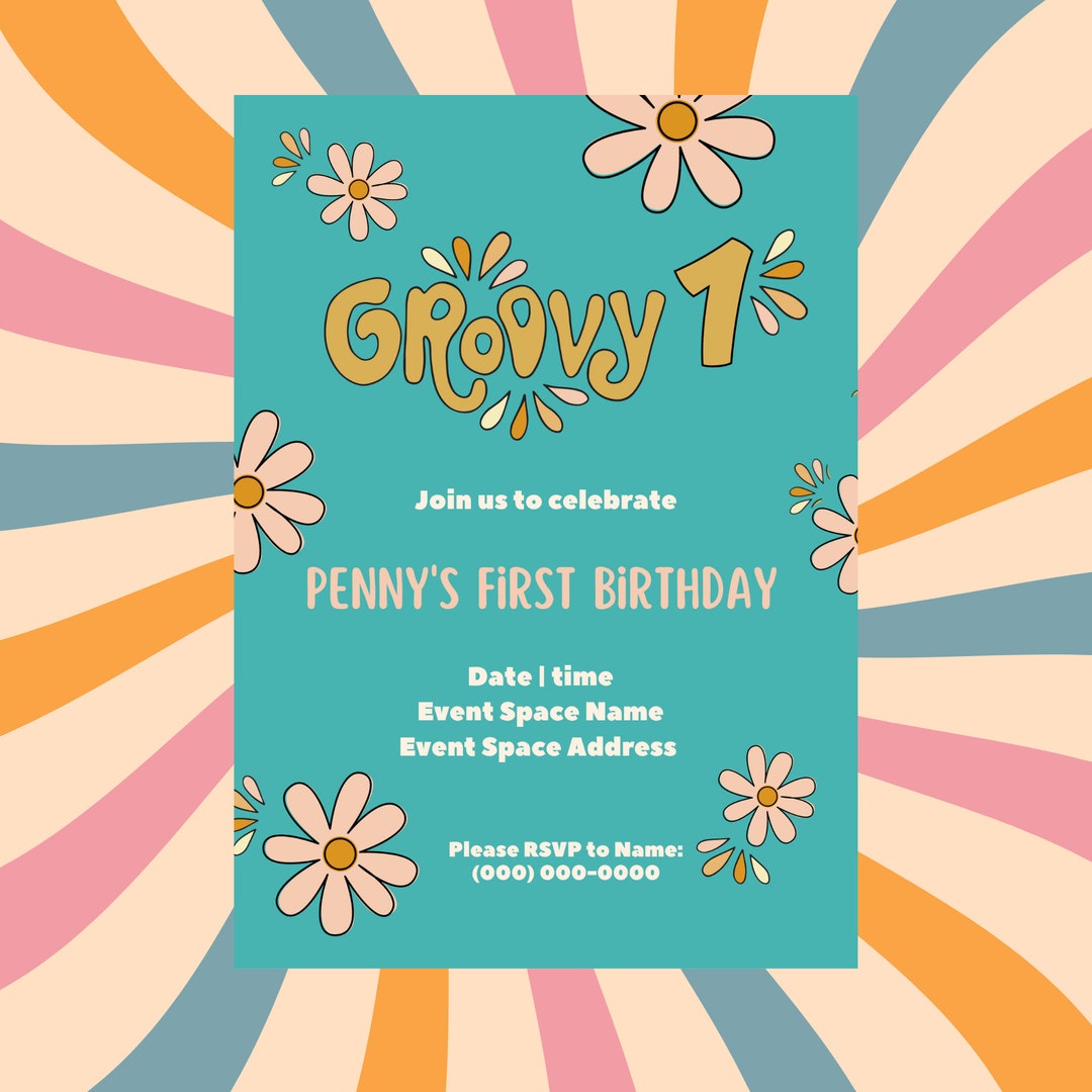 Groovy One | First Birthday Invitation | Groovy First Birthday | Groovy ...