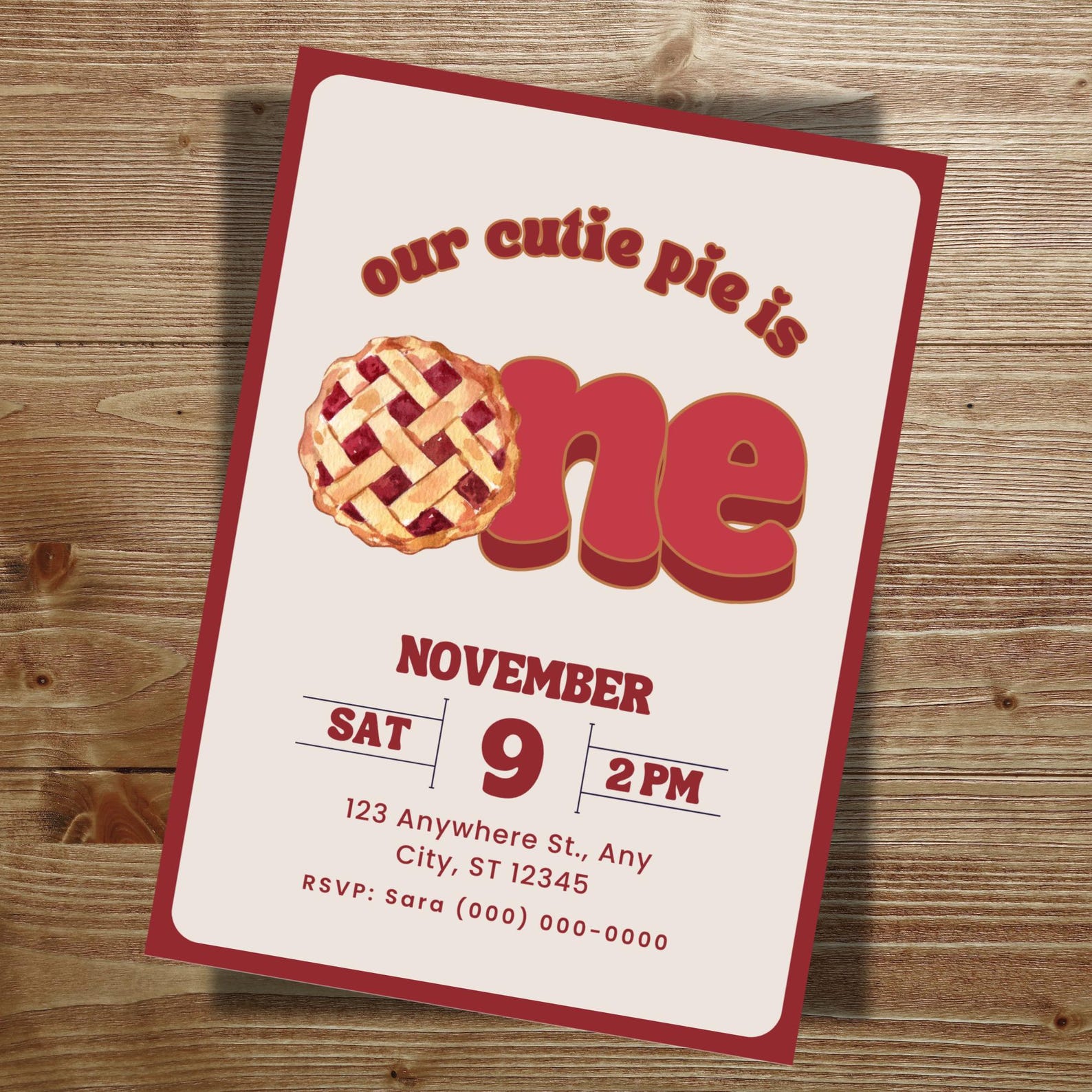 Personalized "cutie Pie is One" First Birthday Invitation Template ...