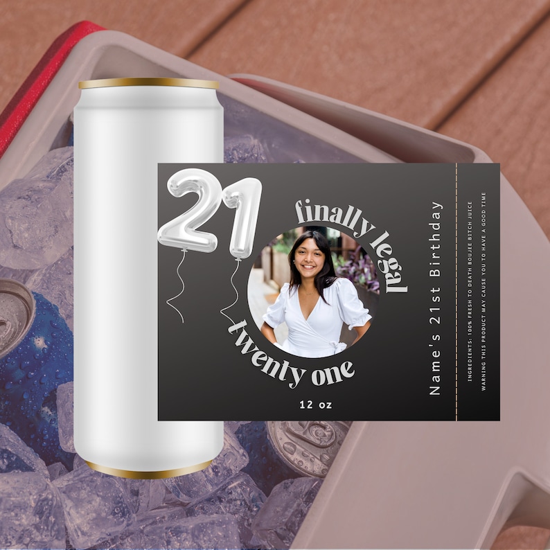Custom 21st Birthday Photo Can Labels - Personalized Skinny Can ...