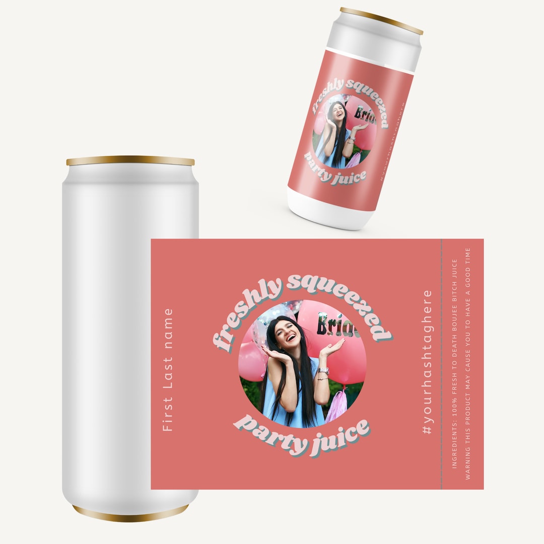 Personalized Pink Skinny Can Label, Modern Bachelorette Theme ...