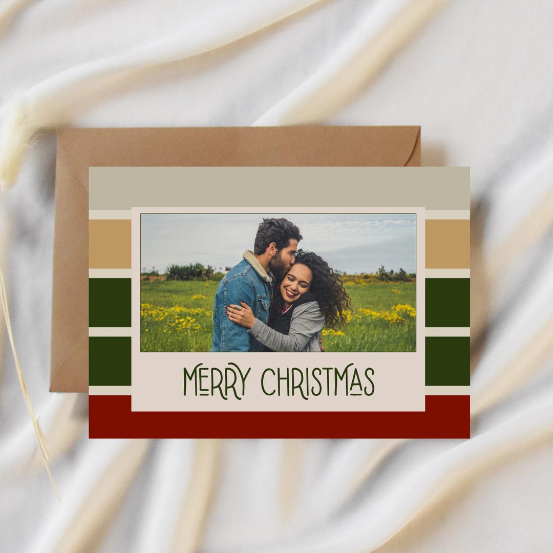 Retro Color Block Christmas Photo Card – Customizable Modern Holiday ...