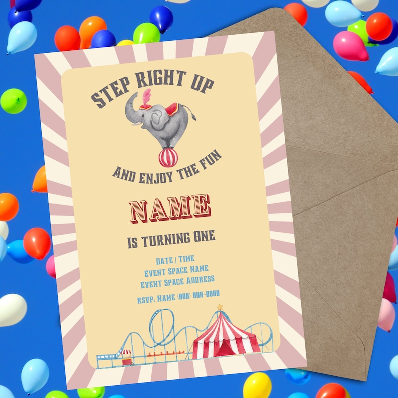 Circus Editable Birthday Invitation Template, Printable or Digital ...