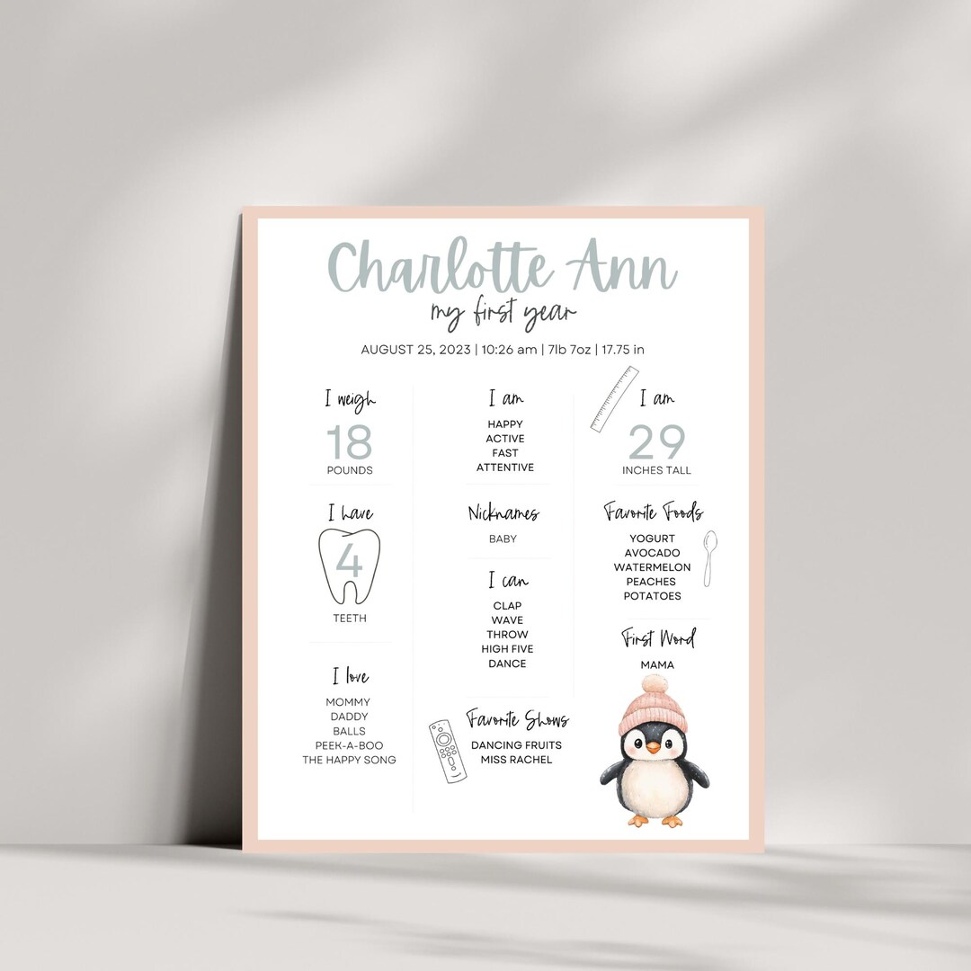 Editable Winter-themed First Year Milestone, Custom Baby Milestone ...