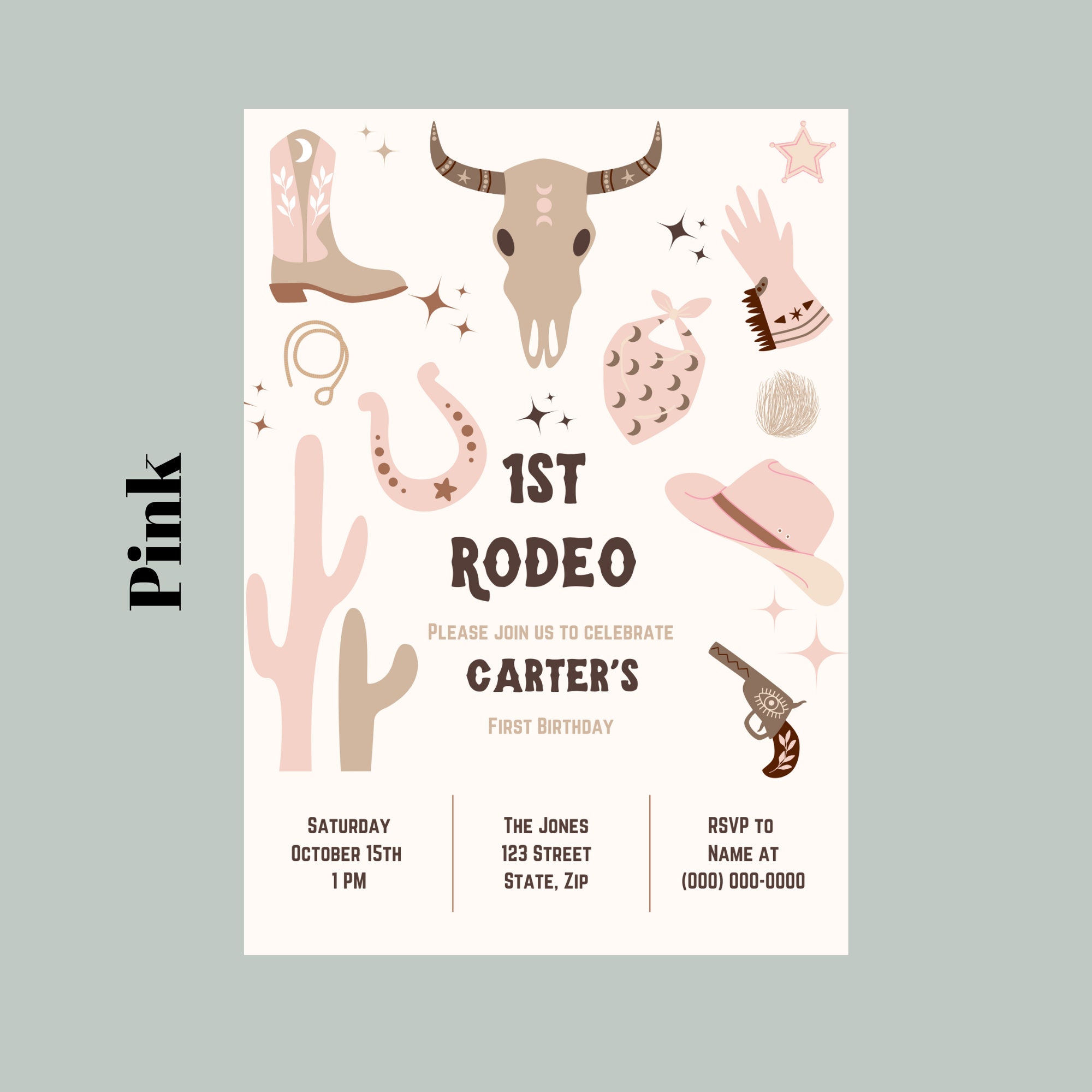 Western Theme 1st Rodeo Customizable Birthday Invitation, Cowboy Theme ...