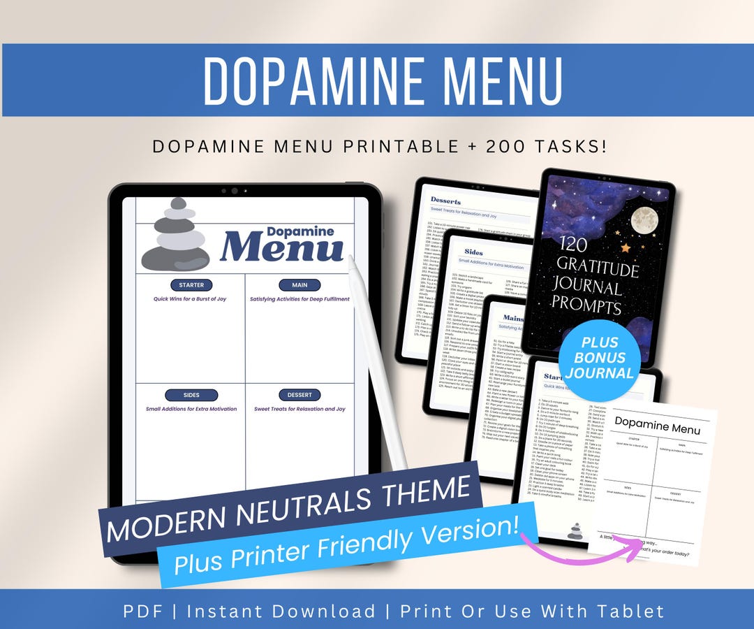 Dopamine Menu Dopamenu 200 Tasks Gratitude Journal Self-care Toolkit ...