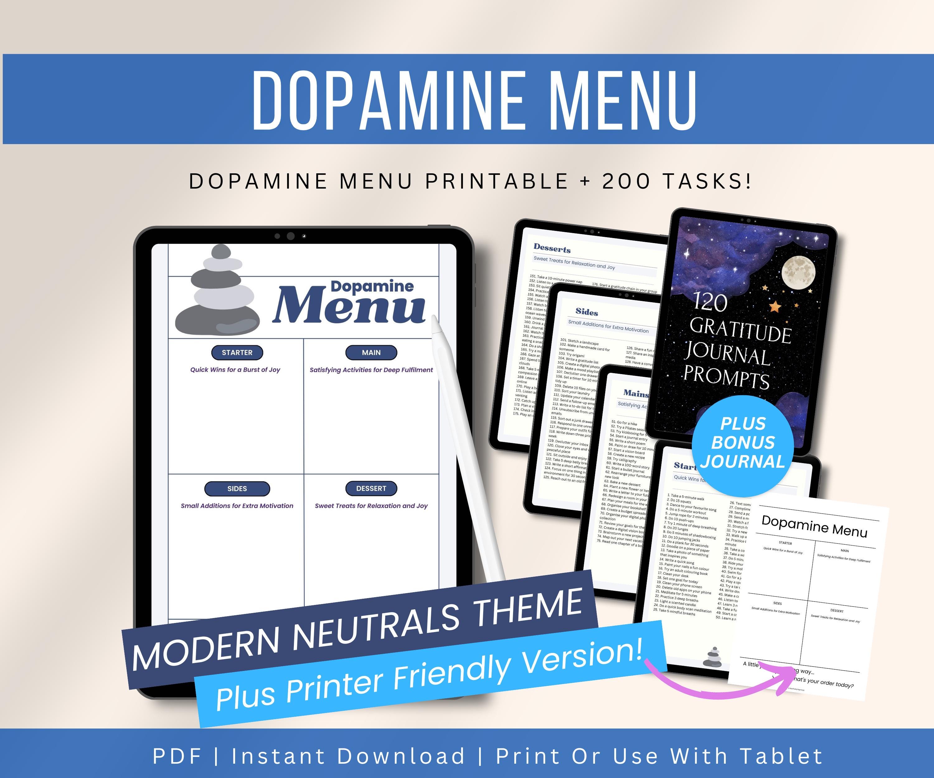 Dopamine Menu Dopamenu 200 Tasks Gratitude Journal Self-care Toolkit ...