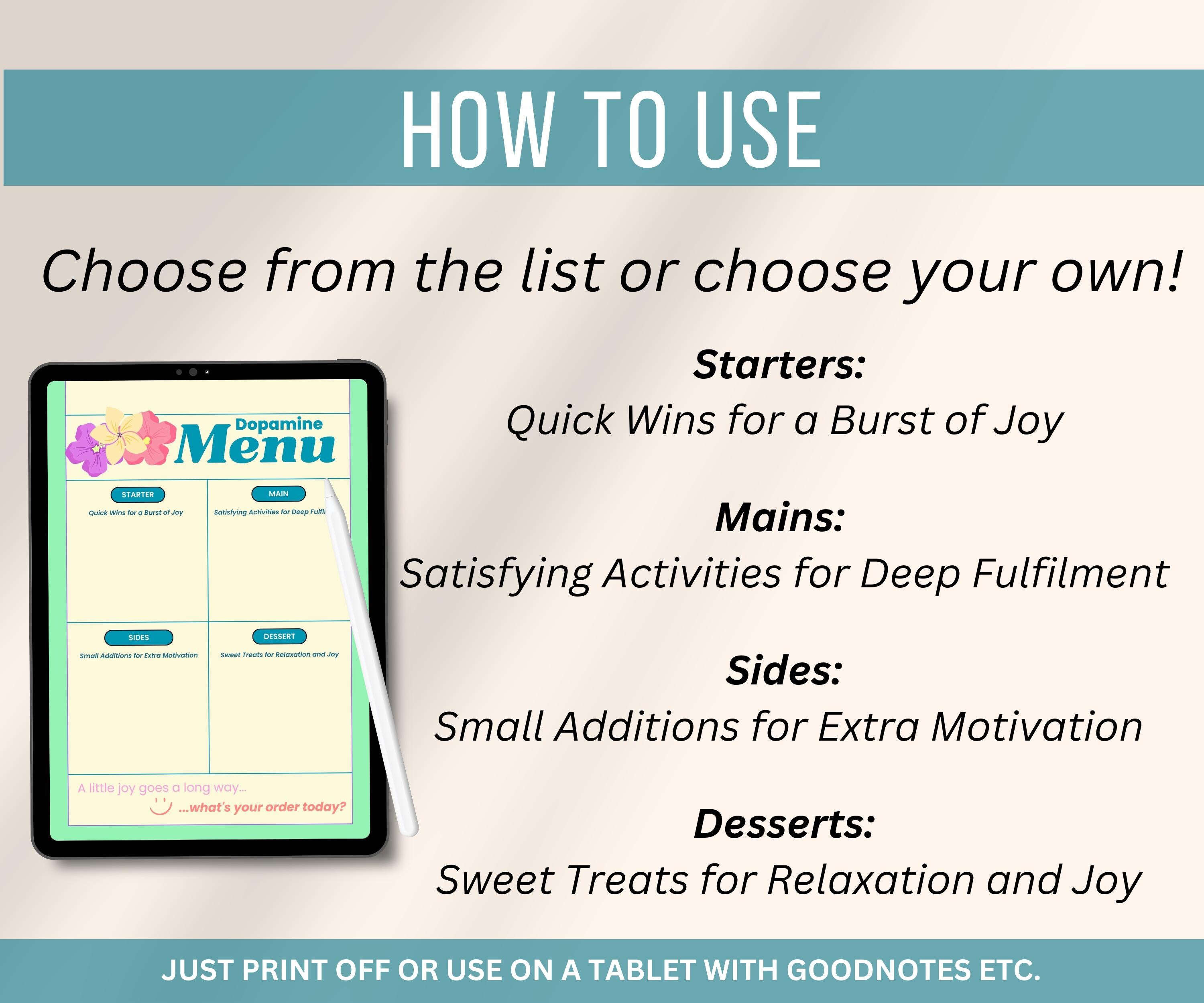 Dopamine Menu Dopamenu | 200 Tasks | Gratitude Journal | Self-care ...