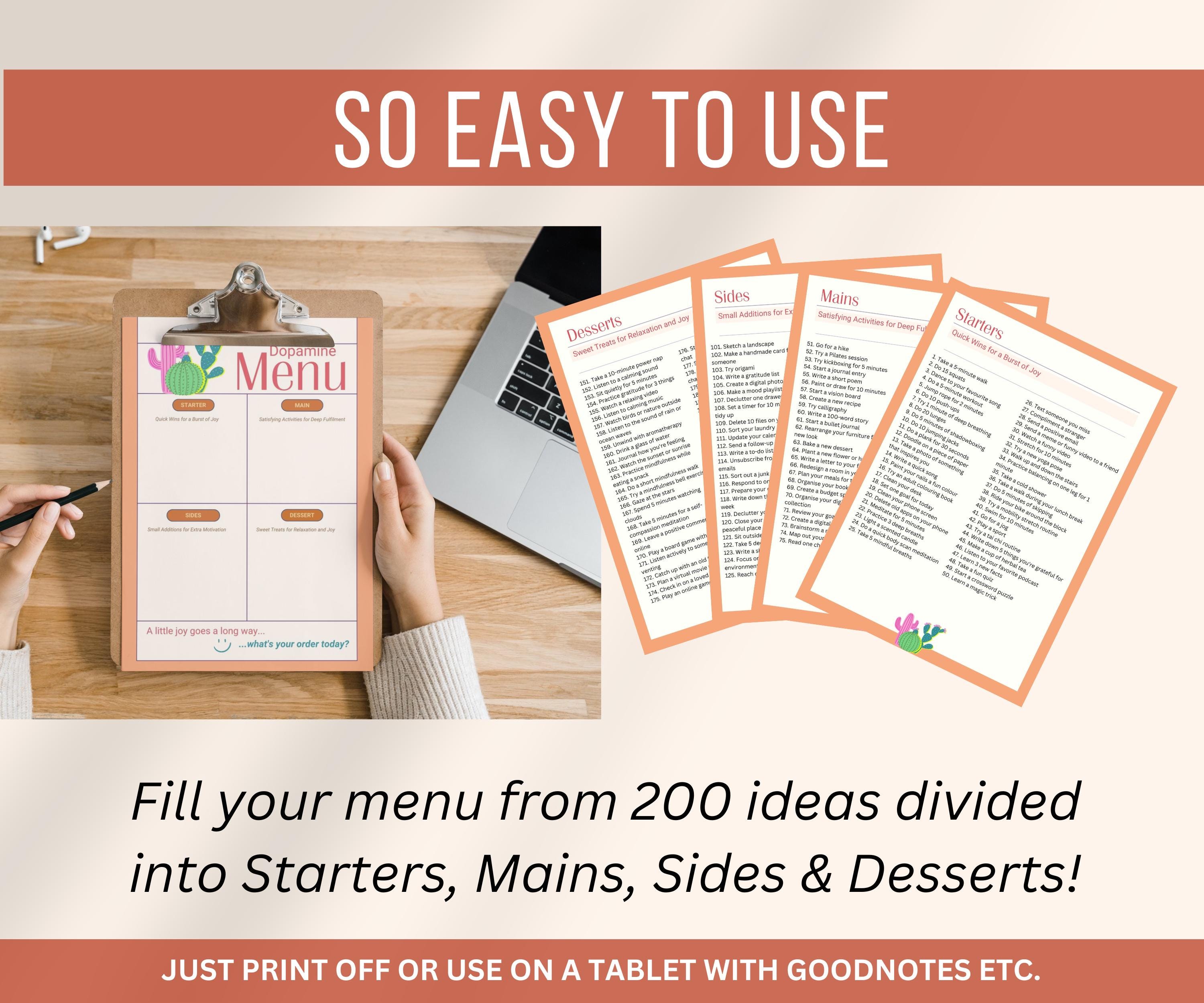 Dopamine Menu Dopamenu | 200 Tasks | Gratitude Journal | Self-care ...