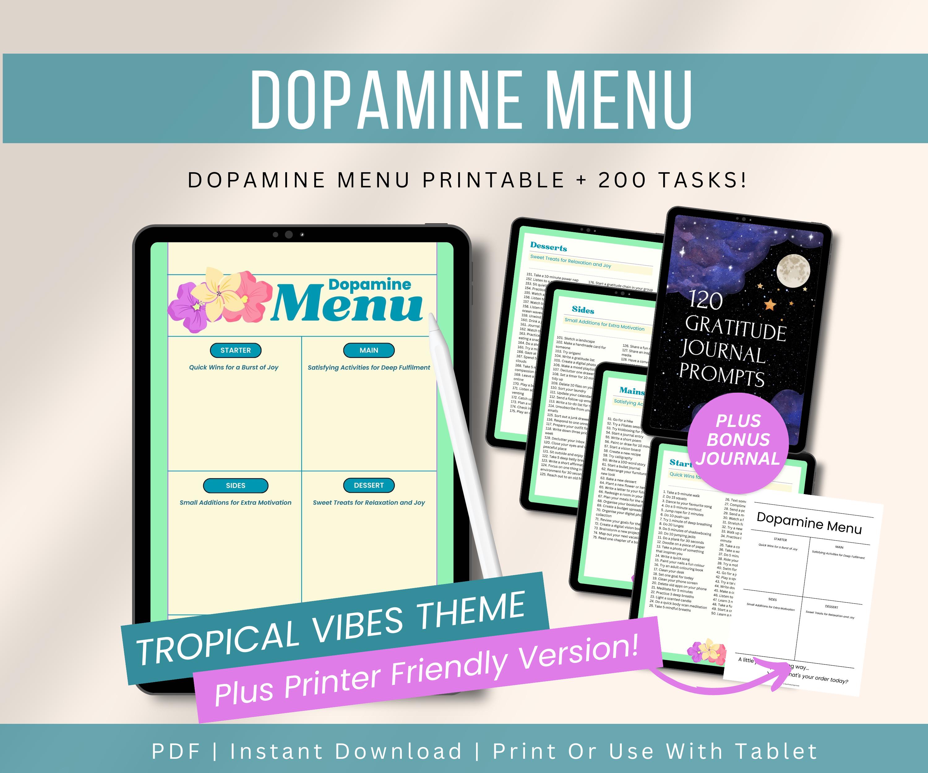 Dopamine Menu Dopamenu | 200 Tasks | Gratitude Journal | Self-care ...