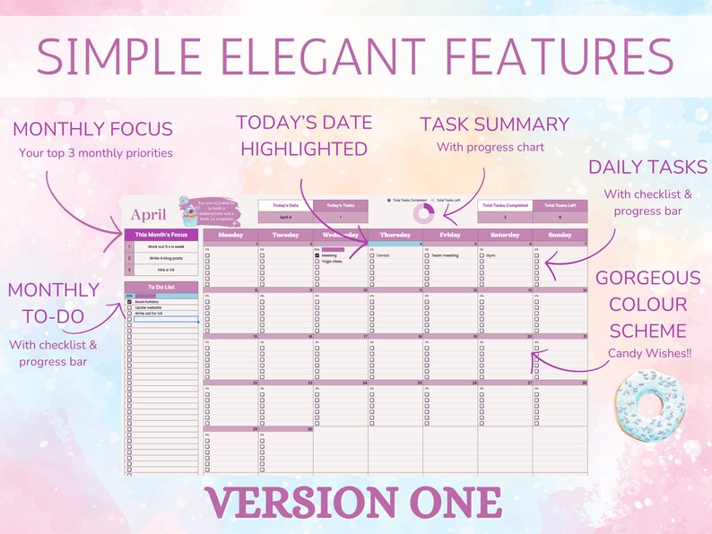 Digital Monthly Calendar | Google Sheets | Productivity Planner ...