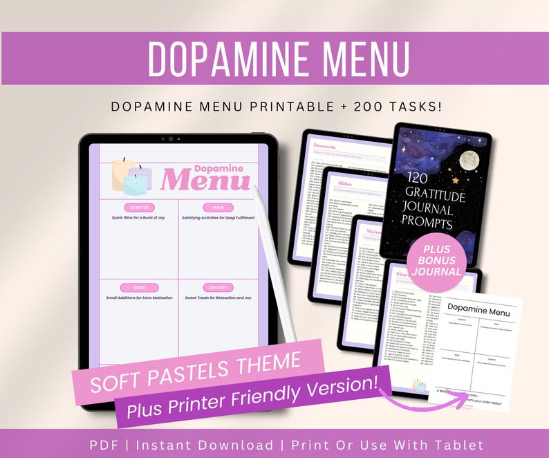 Dopamine Menu Dopamenu | 200 Tasks | Gratitude Journal | Self-care ...