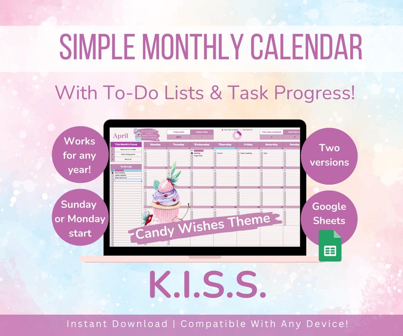 Digital Monthly Calendar | Google Sheets | Productivity Planner ...