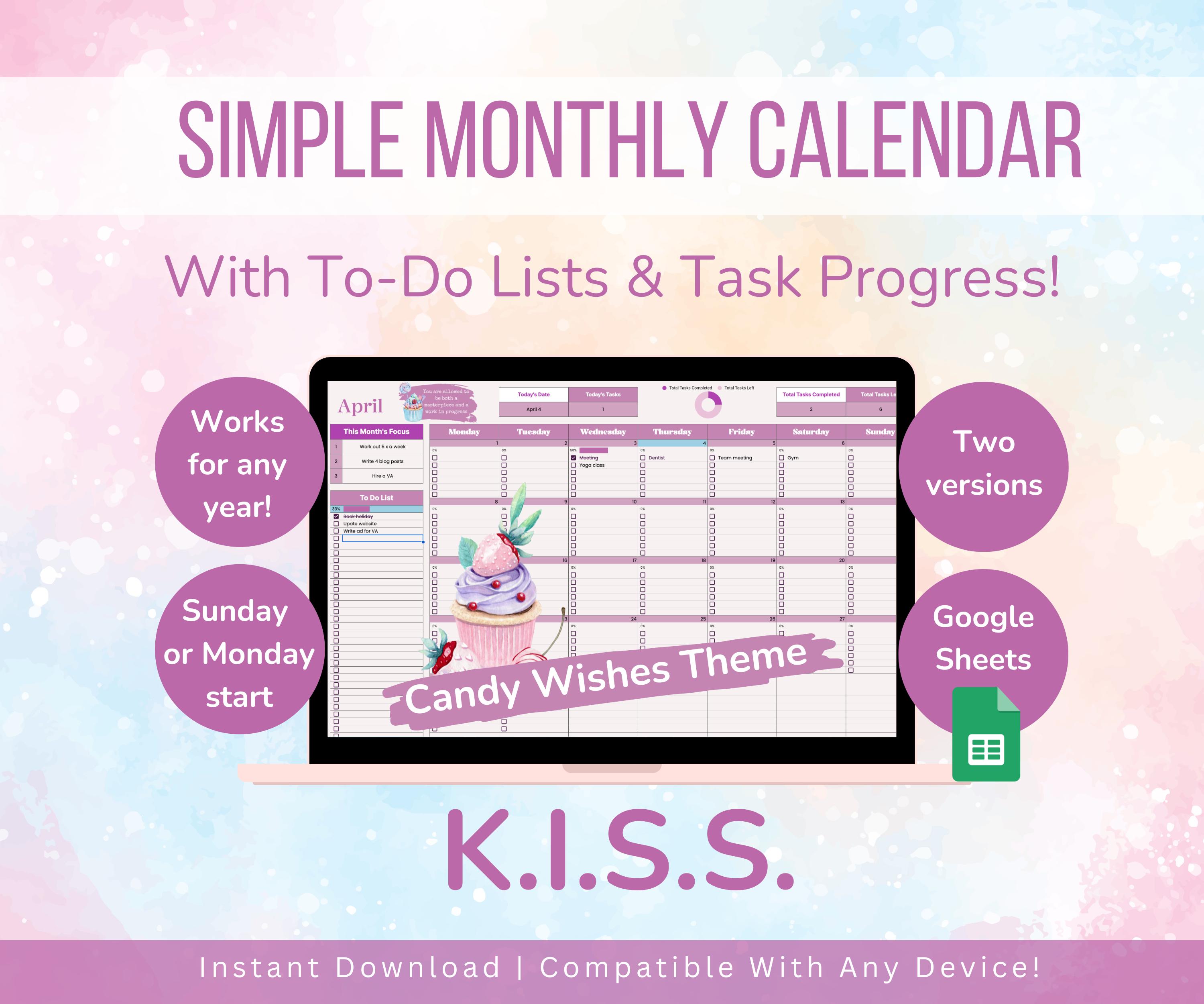 Digital Monthly Calendar | Google Sheets | Productivity Planner ...