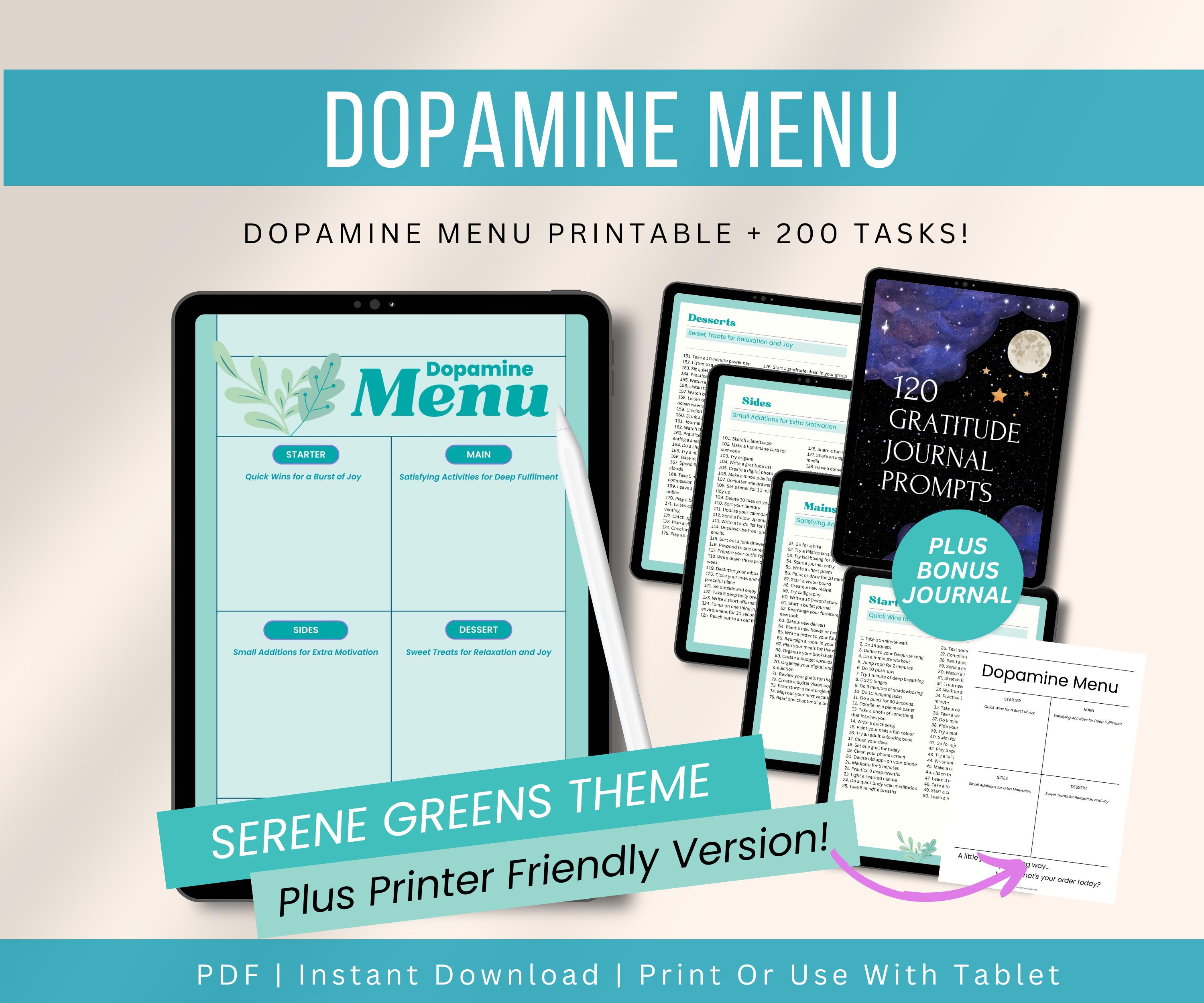 Dopamine Menu Dopamenu | 200 Tasks | Gratitude Journal | Self-care ...