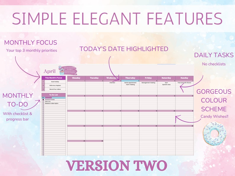 Digital Monthly Calendar | Google Sheets | Productivity Planner ...